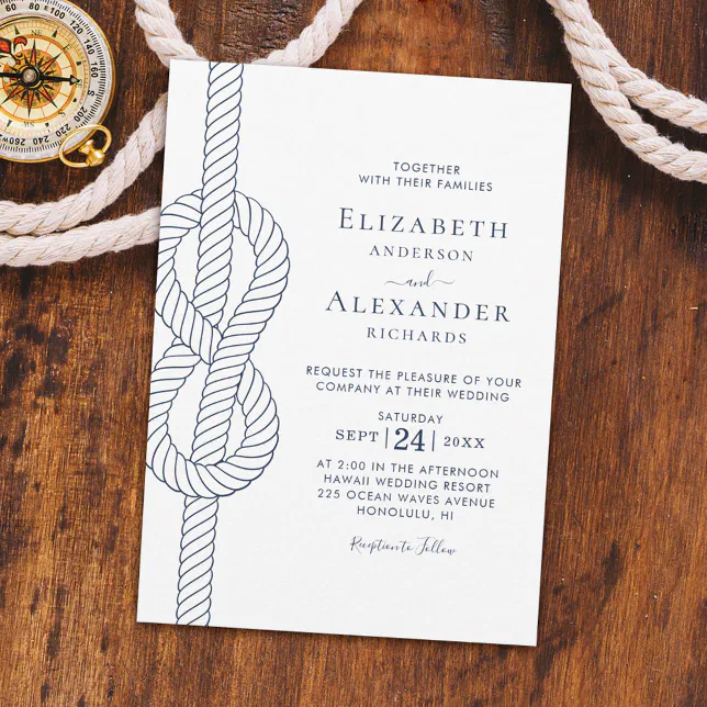 Elegant Rope Knot Nautical Wedding Invitation | Zazzle