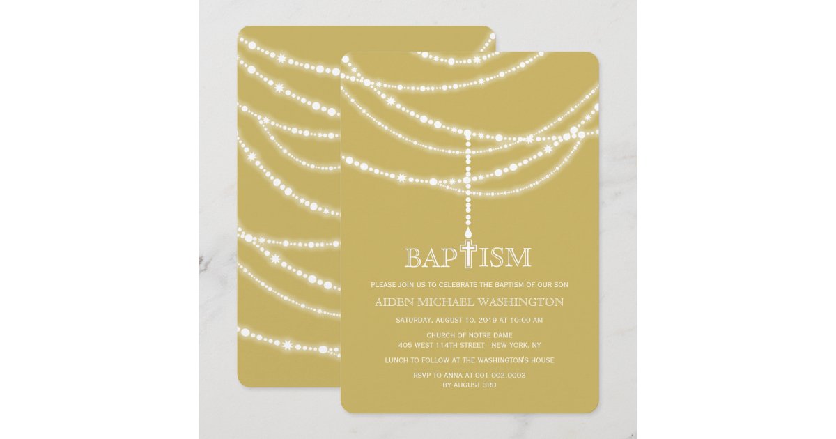 Elegant Rosary Cross Sparkles Baptism Religious Invitation | Zazzle