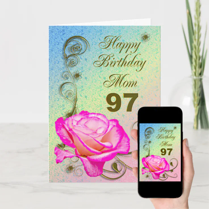 Elegant rose 97th birthday card for Mom | Zazzle