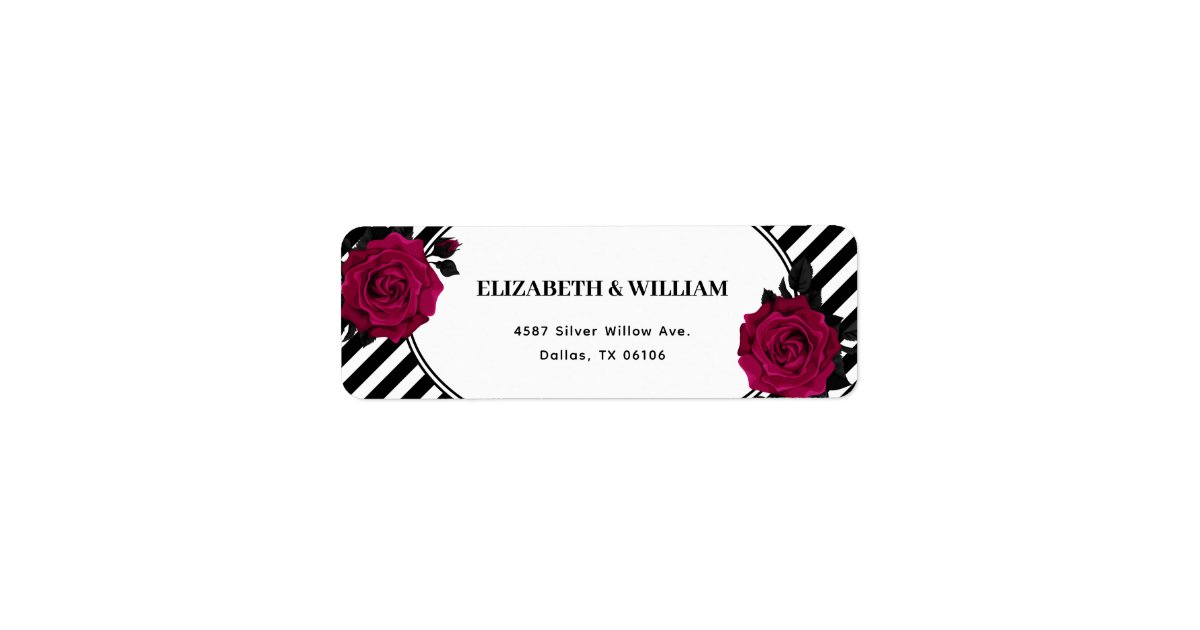 Elegant Rose Black Stripes Gothic Return Address Label | Zazzle