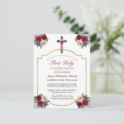 Elegant Rose Floral Gold First Holy Communion Postcard | Zazzle