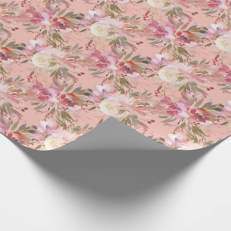 Elegant Rose Florals Blush Pink Wrapping Paper | Zazzle