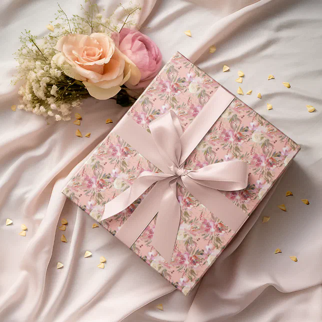 Elegant Rose Florals Blush Pink Wrapping Paper | Zazzle