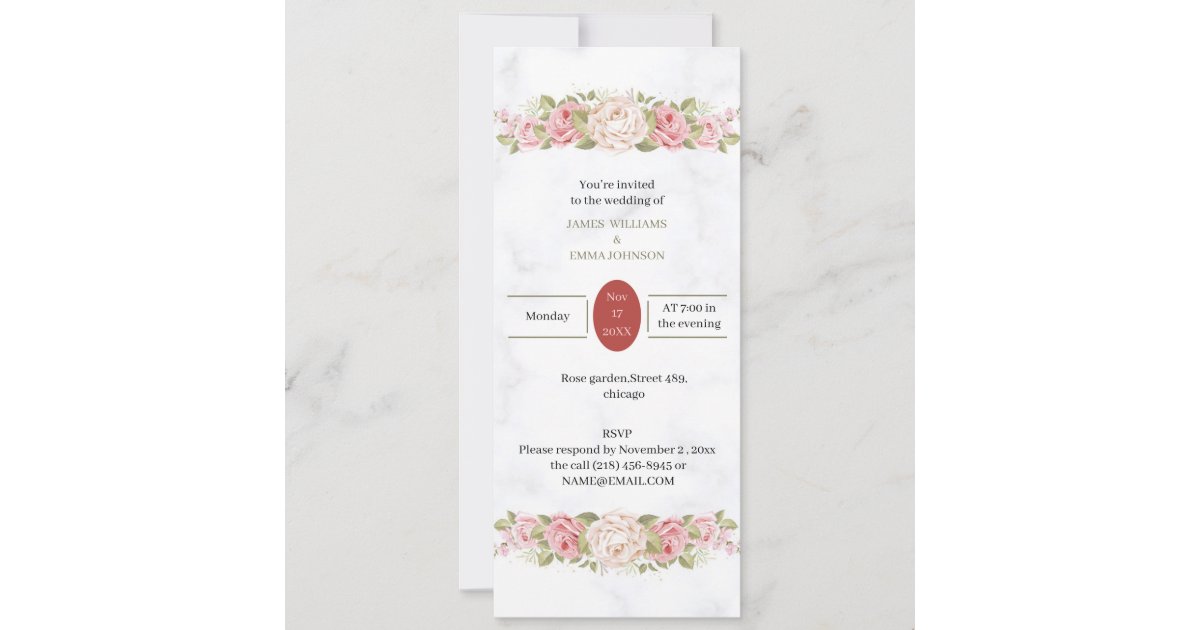 Elegant Rose Flower Wedding Invitation | Zazzle