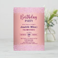 Elegant Rose Glitter Metallic Pink 91st Birthday Invitation | Zazzle