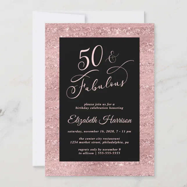 Elegant Rose Gold 50th Birthday Party Invitation | Zazzle