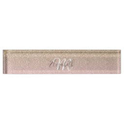 Elegant Rose Gold and Gold Glitter Sparkles photo Desk Name Plate | Zazzle