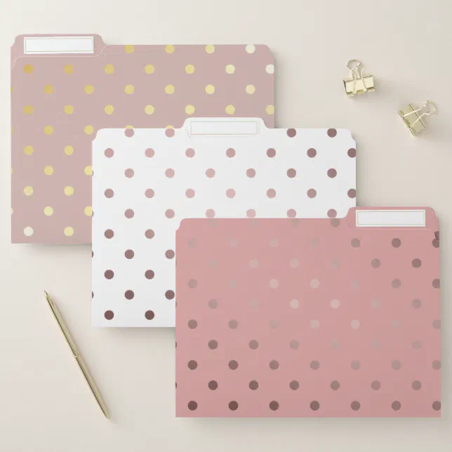 Elegant rose gold and gold polka dots file folder | Zazzle