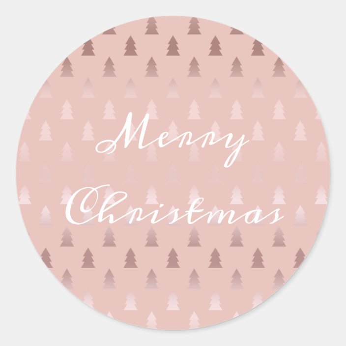 Elegant rose gold and pink Christmas tree pattern Classic Round Sticker ...