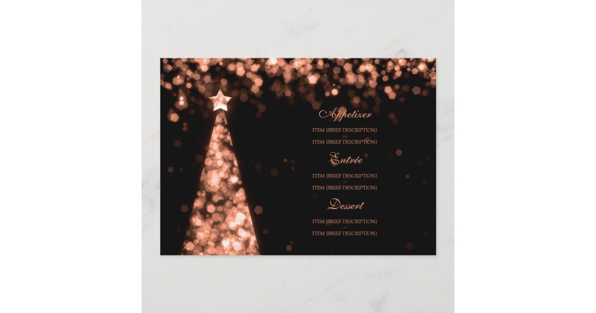Elegant Rose Gold Black Christmas Wedding Menu | Zazzle