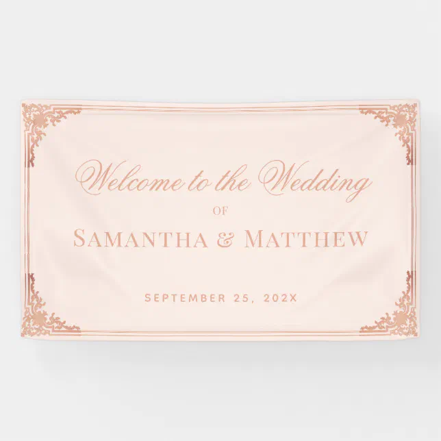 Elegant Rose Gold Blush Vintage Wedding Welcome Banner | Zazzle