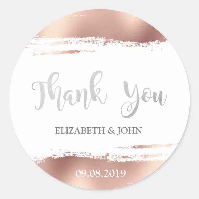 Elegant Rose Gold Brash Stroke Wedding Sticker | Zazzle