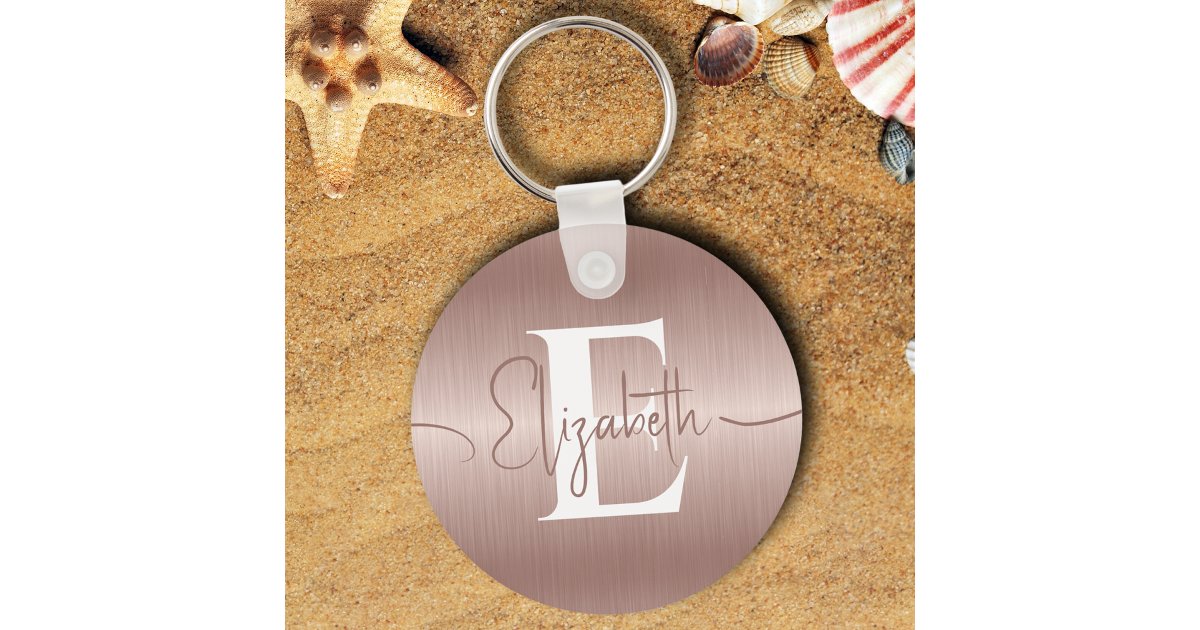 Elegant Rose Gold Brushed Metal Girly Monogrammed Keychain | Zazzle