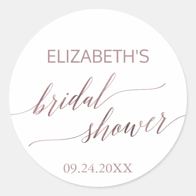 Elegant Rose Gold Calligraphy Bridal Shower Favor Classic Round Sticker ...