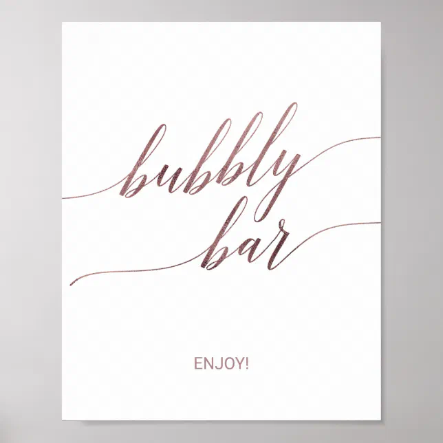 Elegant Rose Gold Calligraphy Bubbly Bar Sign | Zazzle