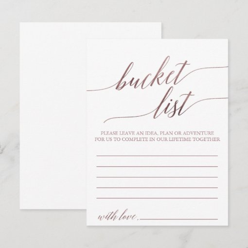 Elegant Rose Gold Calligraphy Bucket List Cards | Zazzle