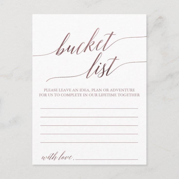 Elegant Rose Gold Calligraphy Bucket List Cards | Zazzle