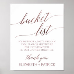 Elegant Rose Gold Calligraphy Bucket List Sign | Zazzle