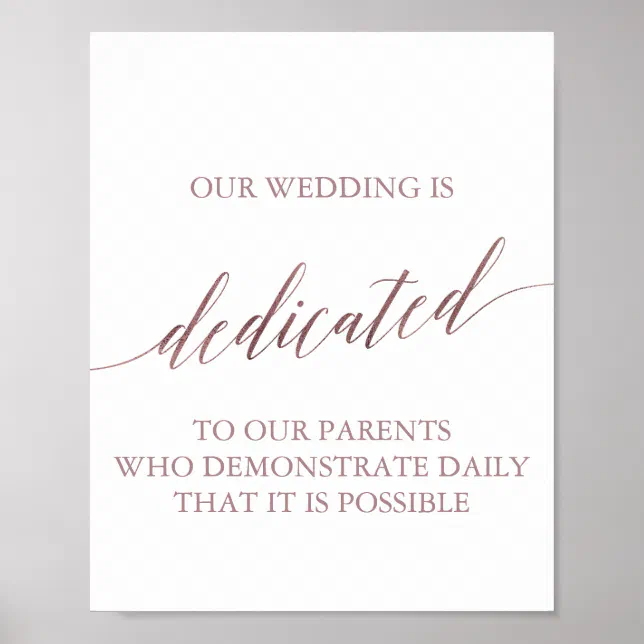 Elegant Rose Gold Calligraphy Dedication Sign | Zazzle