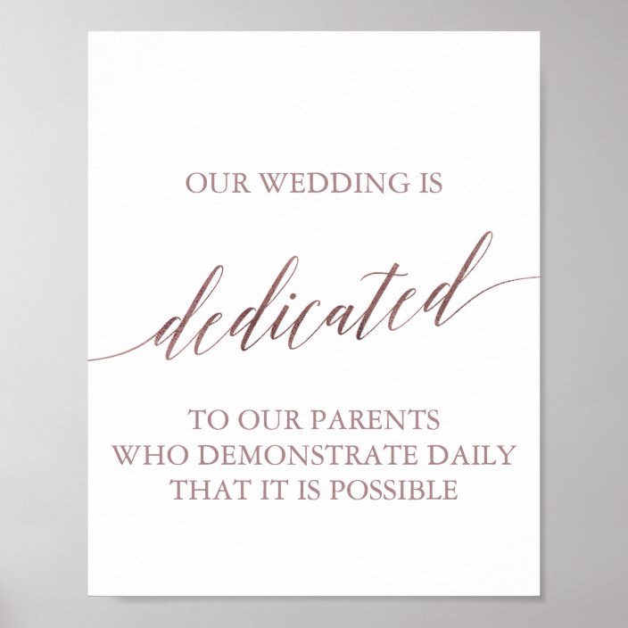 Elegant Rose Gold Calligraphy Dedication Sign | Zazzle.com