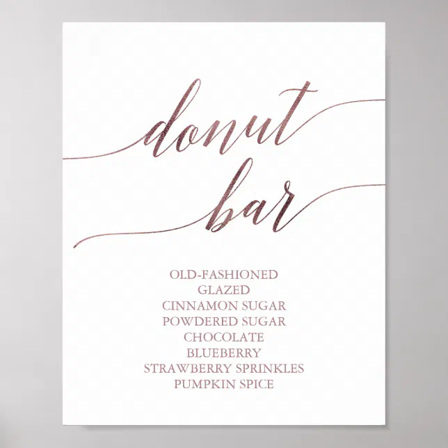 Elegant Rose Gold Calligraphy Donut Bar Sign | Zazzle