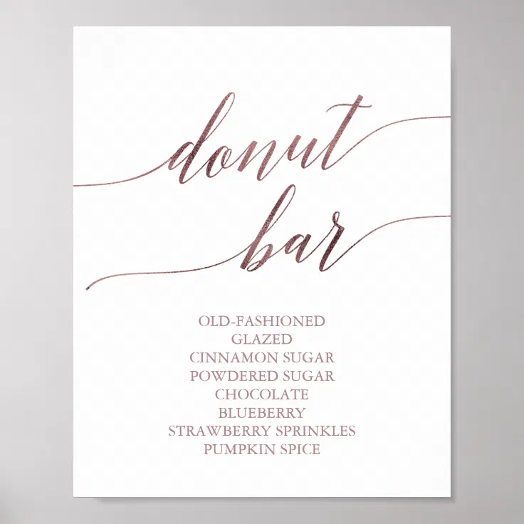 Elegant Rose Gold Calligraphy Donut Bar Sign | Zazzle