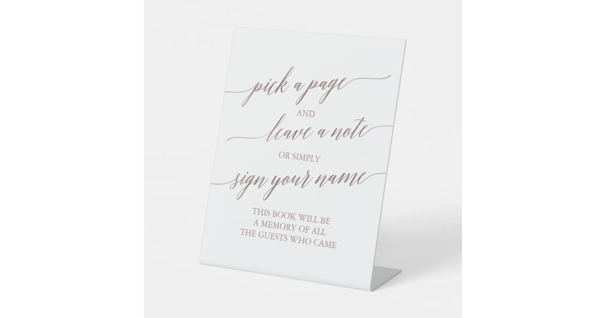 Elegant Rose Gold Calligraphy Leave a Note Pedestal Sign | Zazzle
