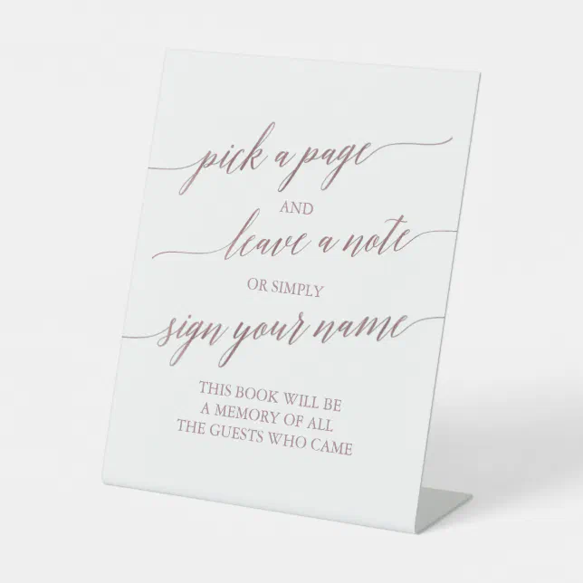 Elegant Rose Gold Calligraphy Leave a Note Pedestal Sign | Zazzle