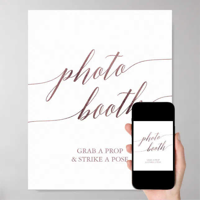 Elegant Rose Gold Calligraphy Photo Booth Sign | Zazzle