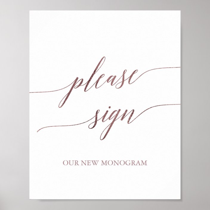 Elegant Rose Gold Calligraphy Please Sign Poster | Zazzle.com