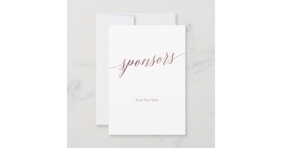 Elegant Rose Gold Calligraphy Sponsors Sign | Zazzle