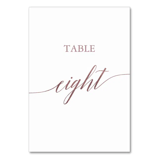 Elegant Rose Gold Calligraphy Table Eight Table Number | Zazzle