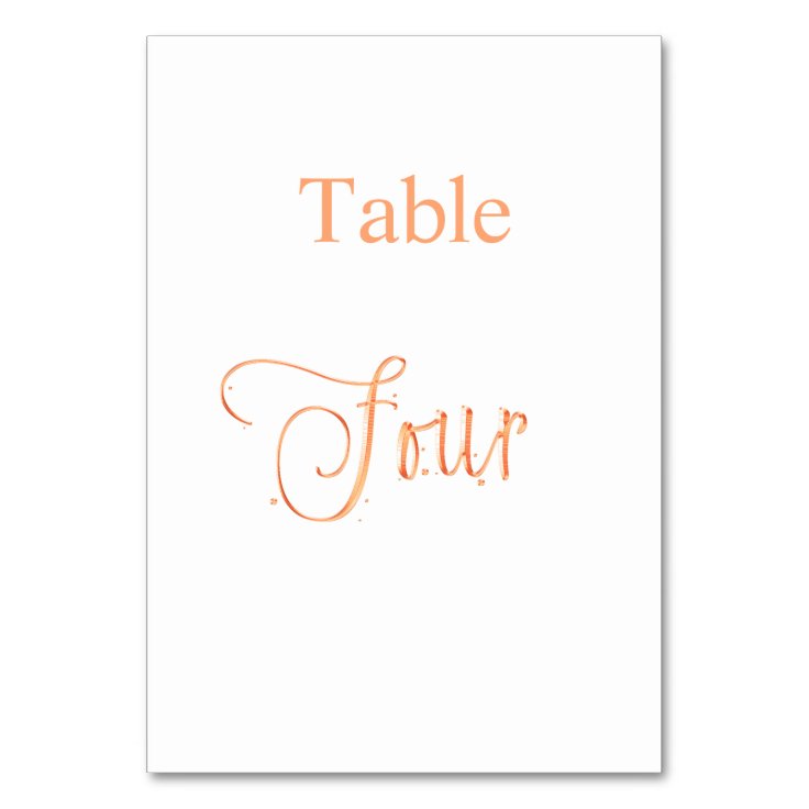 Elegant rose gold calligraphy table four 4 table number | Zazzle