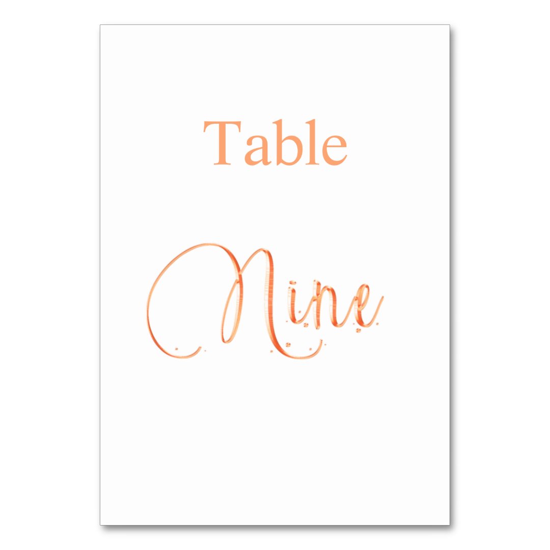 Elegant rose gold calligraphy table nine 9 table number | Zazzle