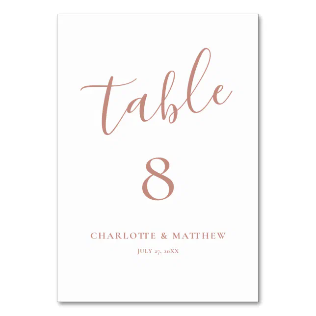 Elegant Rose Gold Calligraphy Table Number | Zazzle