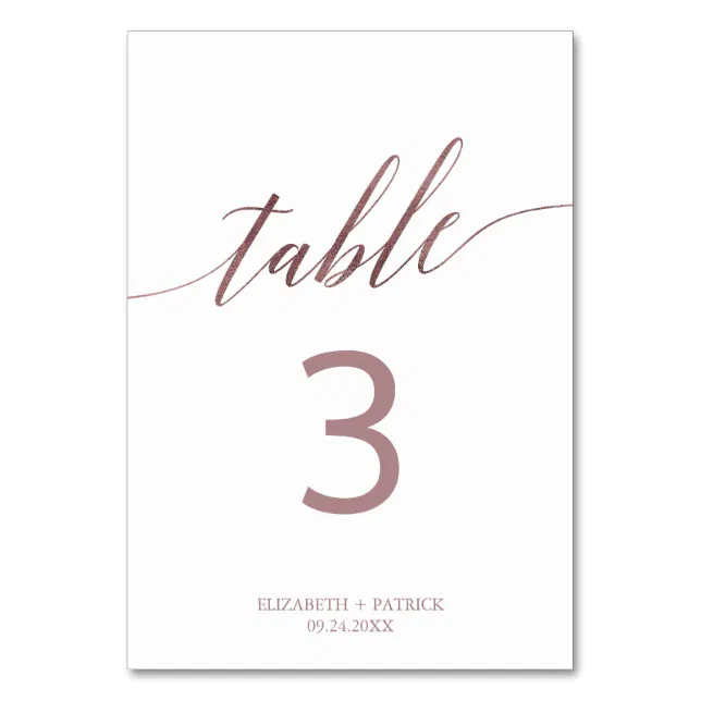 Elegant Rose Gold Calligraphy Table Number | Zazzle
