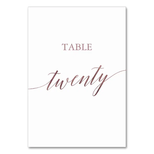 Elegant Rose Gold Calligraphy Table Number Twenty | Zazzle