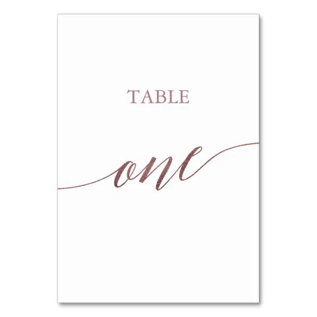 Elegant Rose Gold Calligraphy Table One Table Number | Zazzle