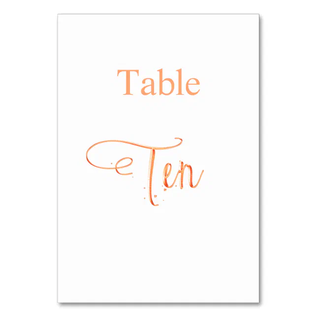 Elegant rose gold calligraphy table ten 10 table number | Zazzle