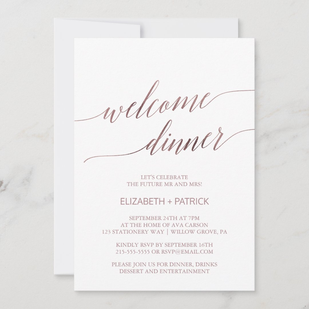 Elegant Rose Gold Calligraphy Welcome Dinner Invitation | Zazzle