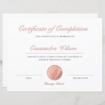 Elegant Rose Gold Certificate of Completion | Zazzle