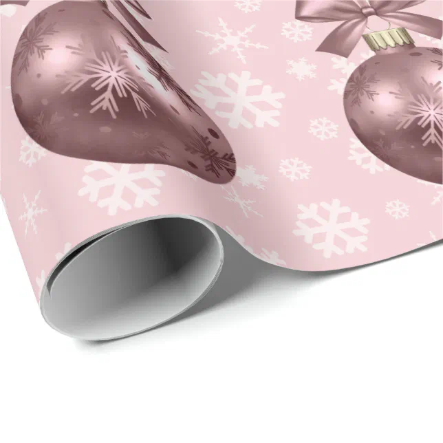 Elegant Rose Gold Christmas Ornament Pattern Wrapping Paper | Zazzle