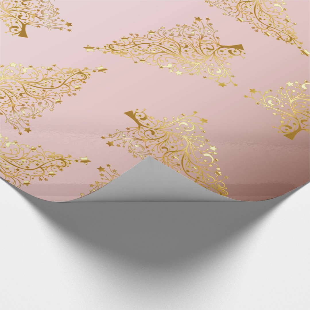 Elegant Rose Gold Christmas Tree Pattern Wrapping Paper | Zazzle