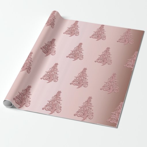 Elegant Rose Gold Christmas Tree pattern Wrapping Paper | Zazzle