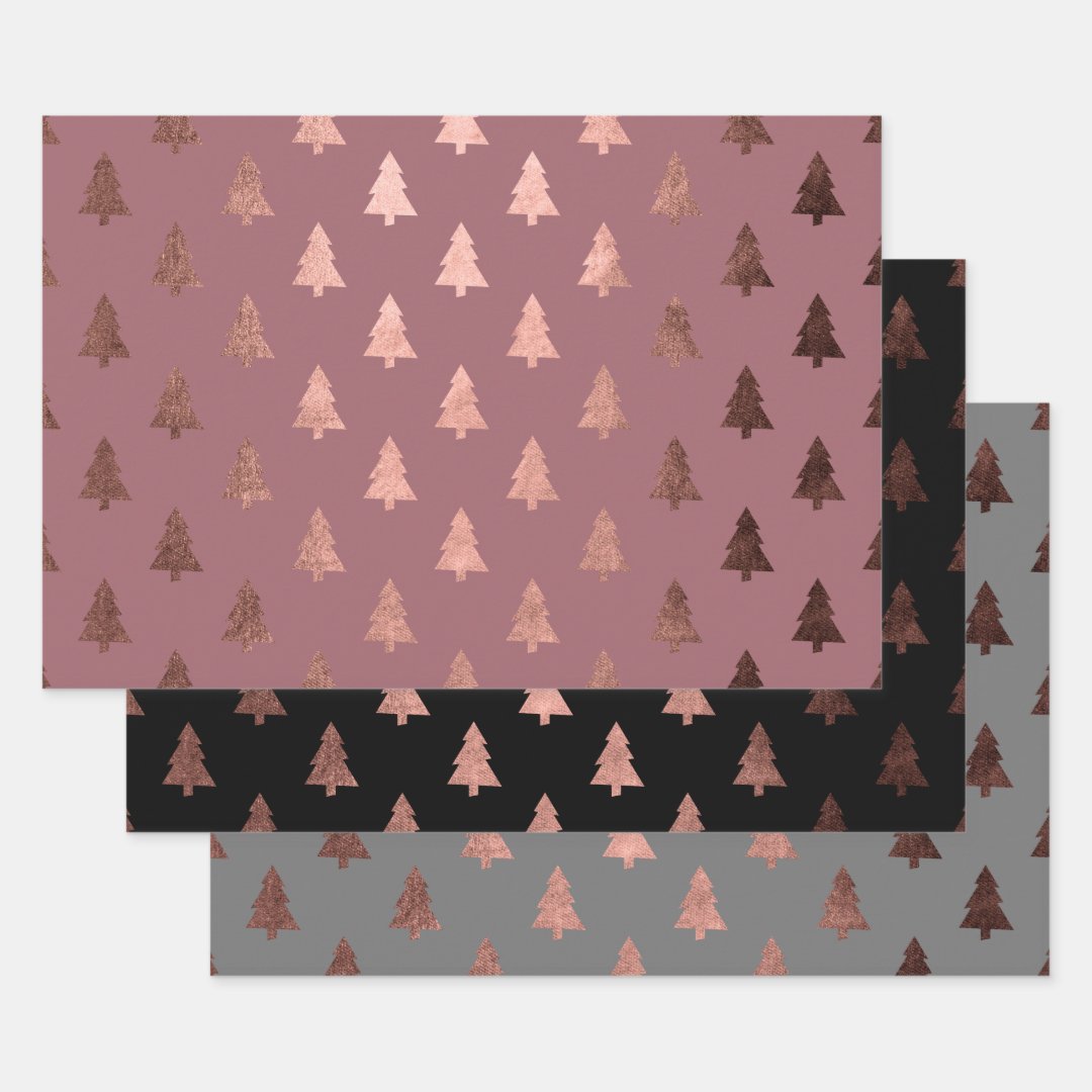 Elegant Rose Gold Christmas tree pattern Wrapping Paper Sheets | Zazzle