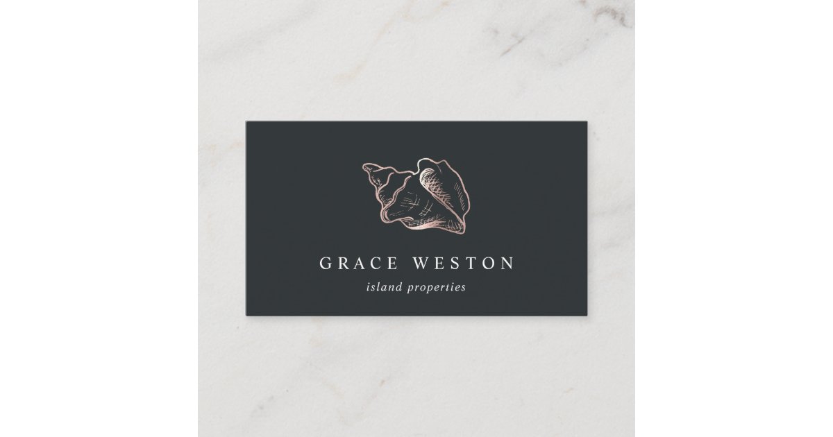 Elegant Rose Gold Conch Shell Business Card | Zazzle