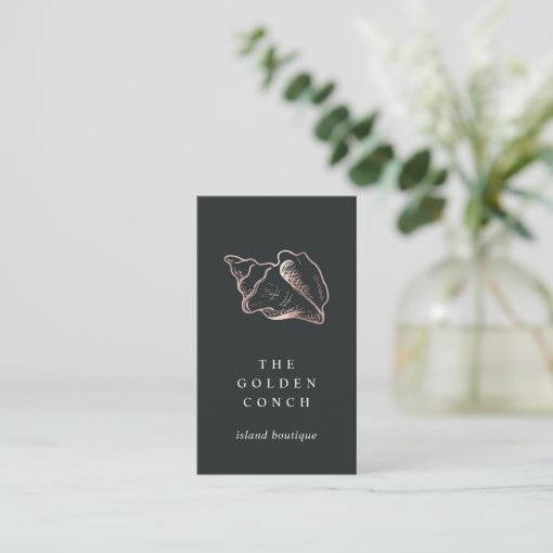 Elegant Rose Gold Conch Shell Vertical Business Card | Zazzle