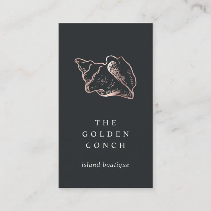 Elegant Rose Gold Conch Shell Vertical Business Card | Zazzle