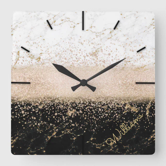 Elegant rose gold confetti marble design square wall clock | Zazzle