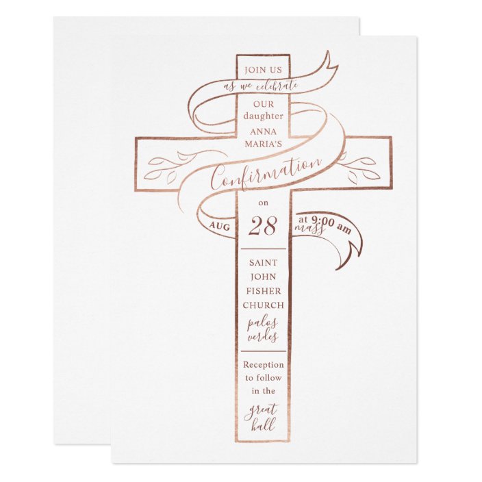 Elegant Rose Gold Cross Christian Confirmation Invitation | Zazzle.com